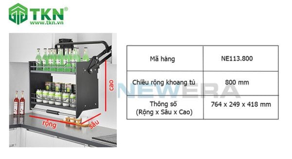 Giá để đồ khô nâng hạ 2 tầng inox 304 NewEra NE113.800