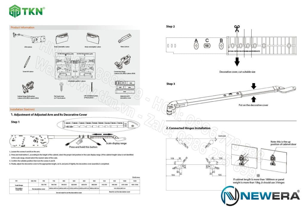 Bộ tay nâng đôi giảm chấn NewEra NE88.F20 cho tủ bếp